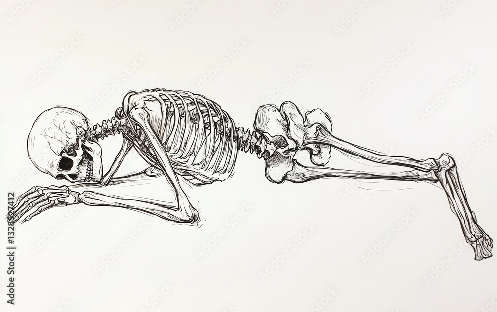 ภาพประกอบ Stock Detailed anatomical drawing of a human skeleton in a ...