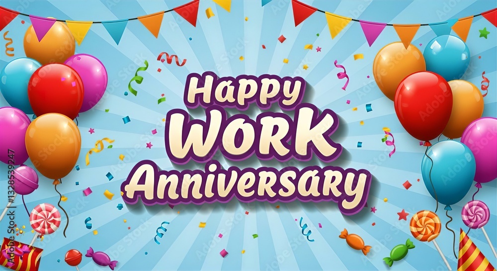Happy Work Anniversary Image: Colorful Balloons, Confetti, and Festive ...