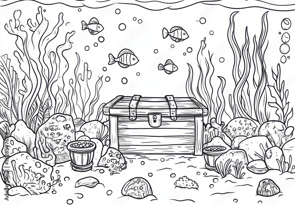 Underwater treasure hunt ocean floor coloring page marine life child ...