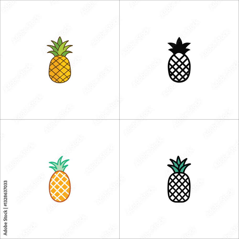 Pineapple icon set with vibrant and high-quality vector illustrations for digital and print ...