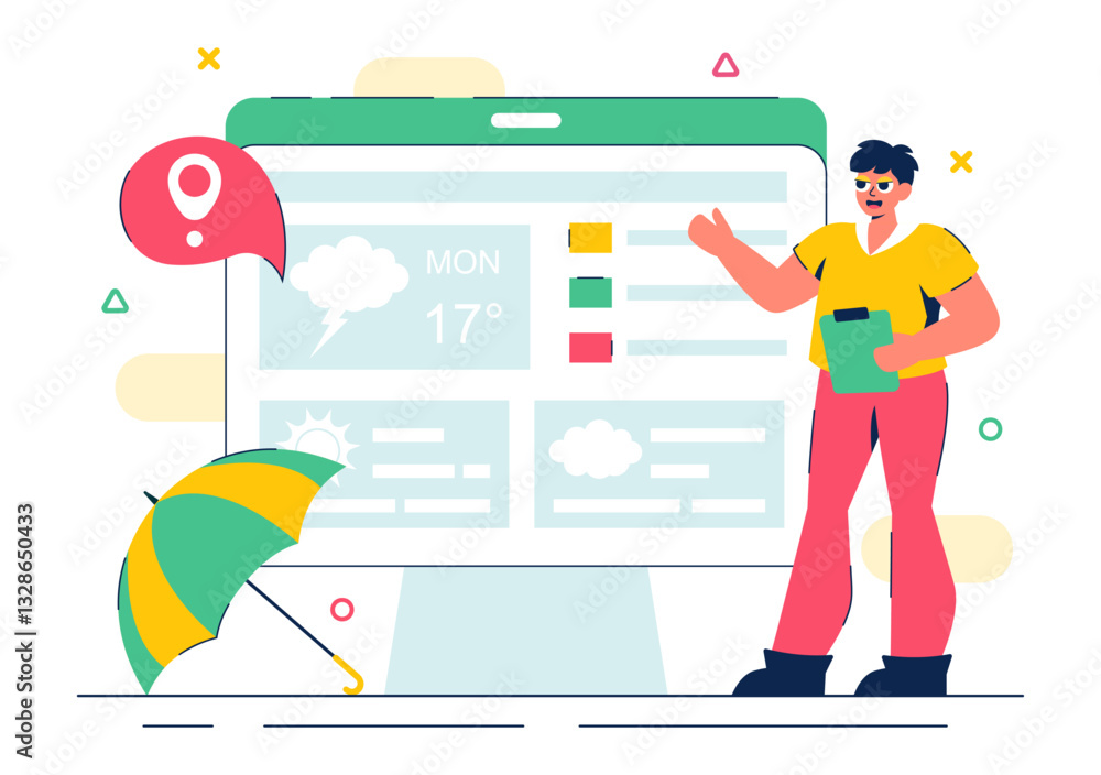 Meteorologist Vector Illustration featuring a Weather Forecaster ...