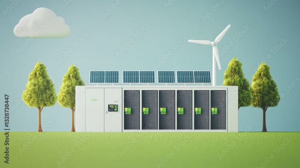 Infographic representation of sustainable data centers powered by renewable energy sources ...