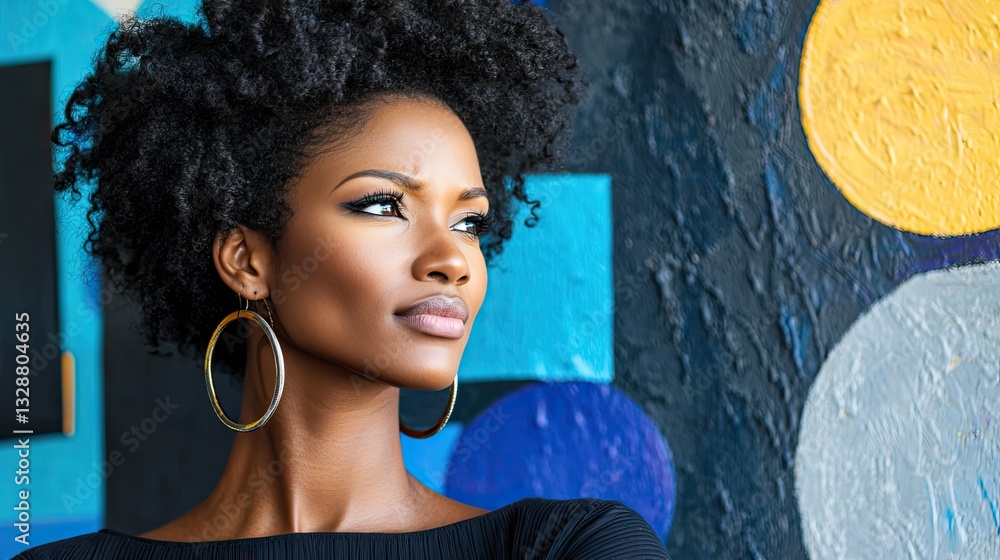 Young woman appreciating art in gallery urban environment portrait ...