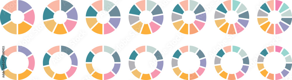 Pie chart set. Pie charts diagrams. Different color circles isolated. Infographic element round ...