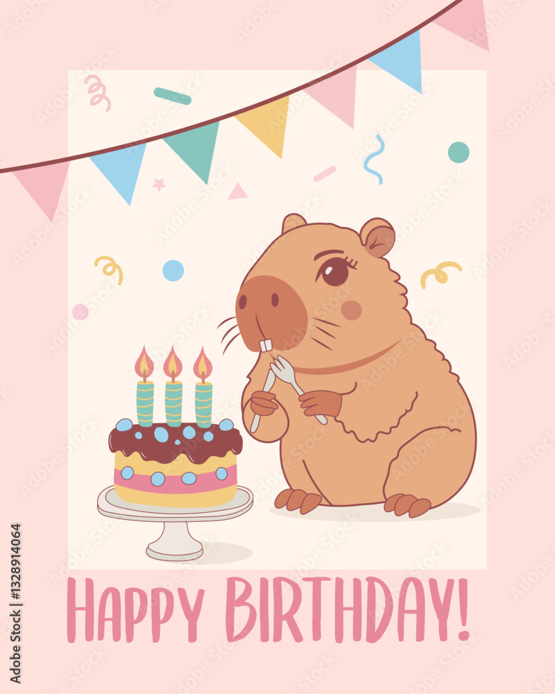 Birthday card designs featuring cute capybara with balloon, capy with ...