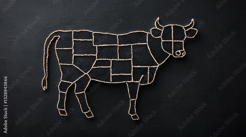 Beef cuts chart concept. Stylized Cow Silhouette Diagram for Butchery ...