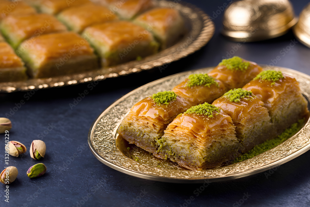 Middle eastern sweets kunefe, kunafa, kadayif with pistachio .Turkish ...
