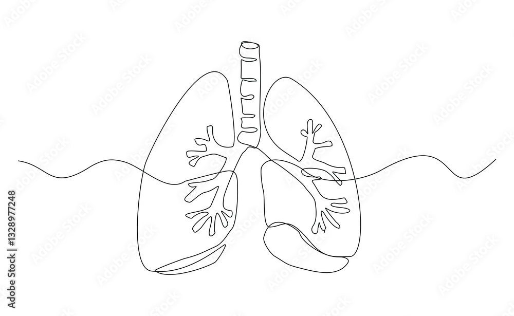 Continuous single line of human lungs organ anatomy cardiology medical ...
