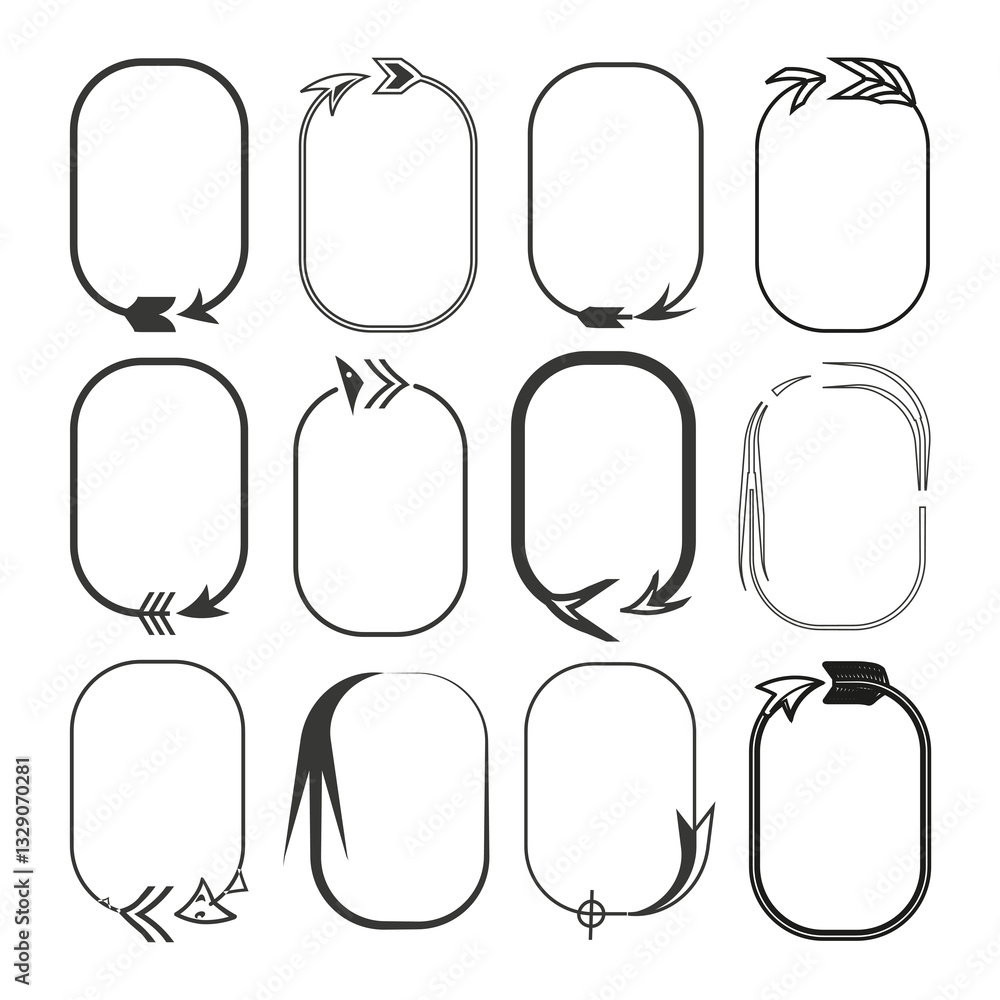 Arrow frame icon. Oval shape element. Graphic border symbol. Vector ...