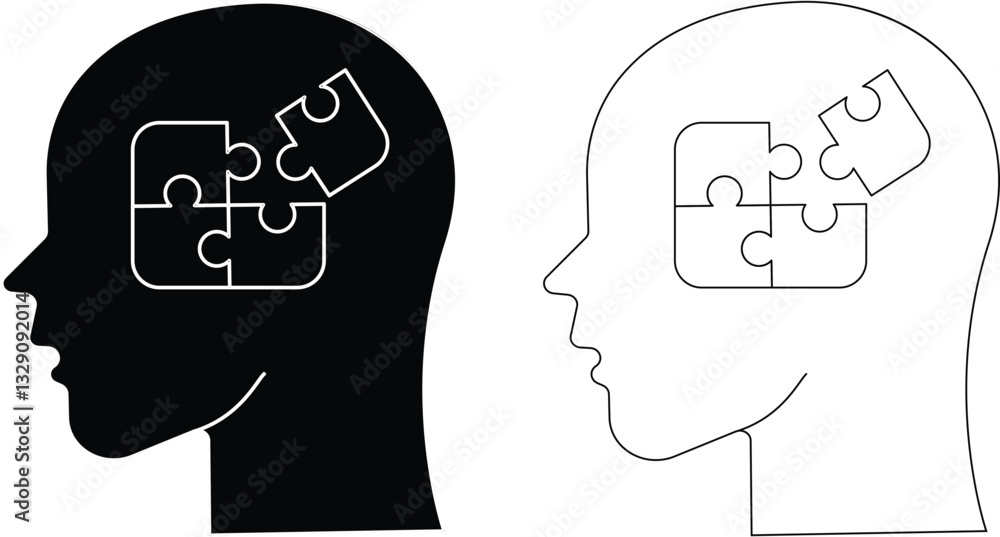Brain Puzzle Icon with Transparent Background – Human Head with Jigsaw ...