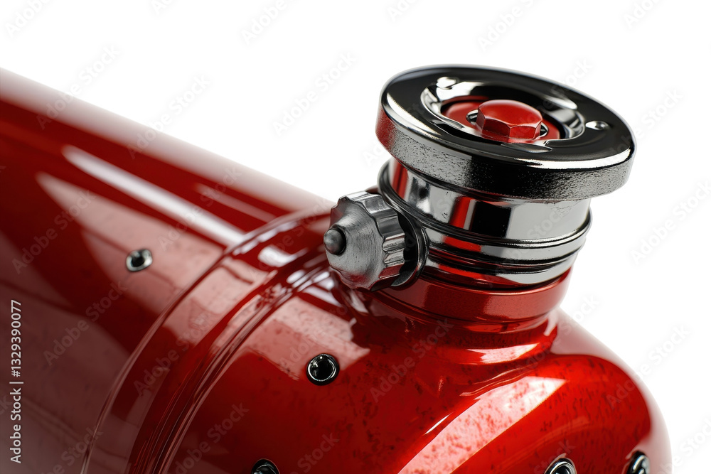 A Gleaming Crimson Fire Extinguisher Stands Ready, Its Polished Chrome ...