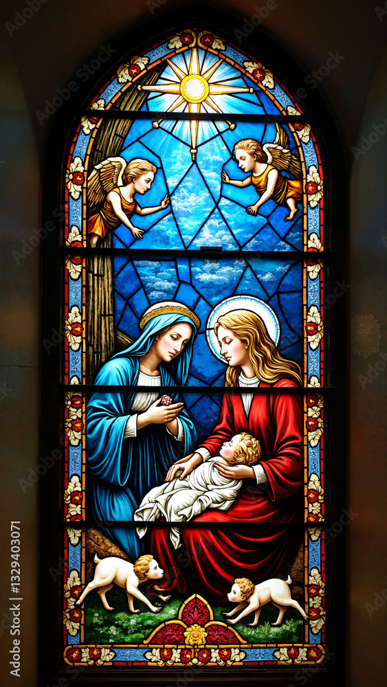 Stunning Stained Glass Window Depicting the Nativity Scene - Perfect ...