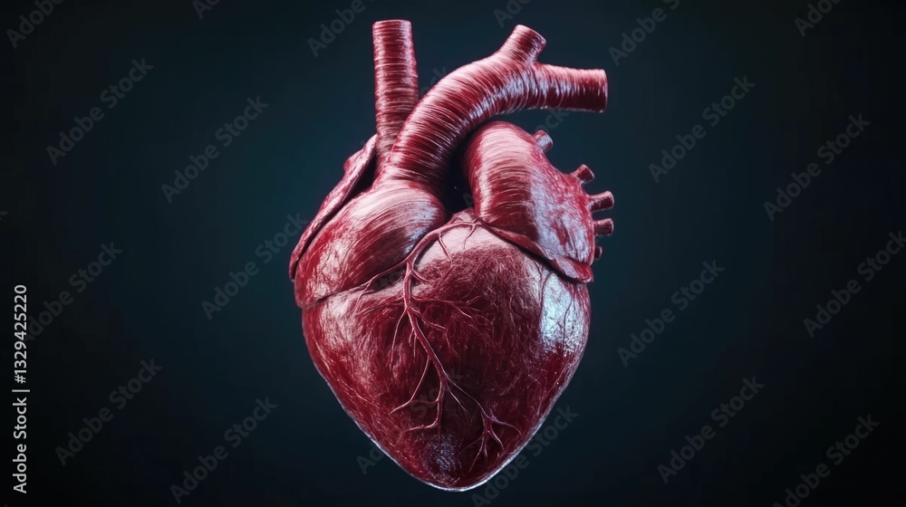 Closeup Detailed Graphic Image of an Enlarged Fatty Heart Muscle with ...