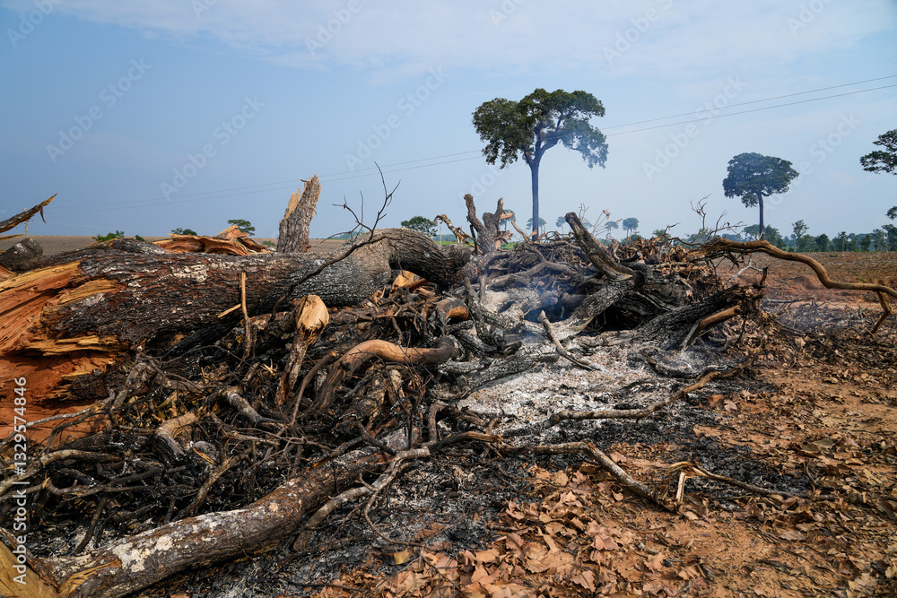 Giant Bertholletia excelsa nut tree burned, an Amazon rainforest ...