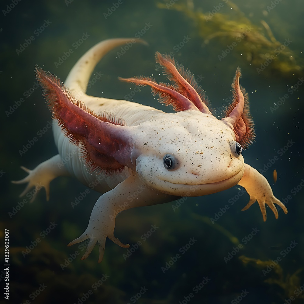 Rare Axolotl Swimming in a Mexican Lake, Its Gills Swaying in the Water ...