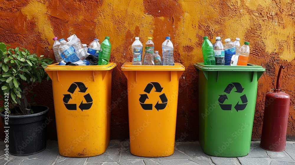 Trio of trash bins displaying varied colors for effective waste ...