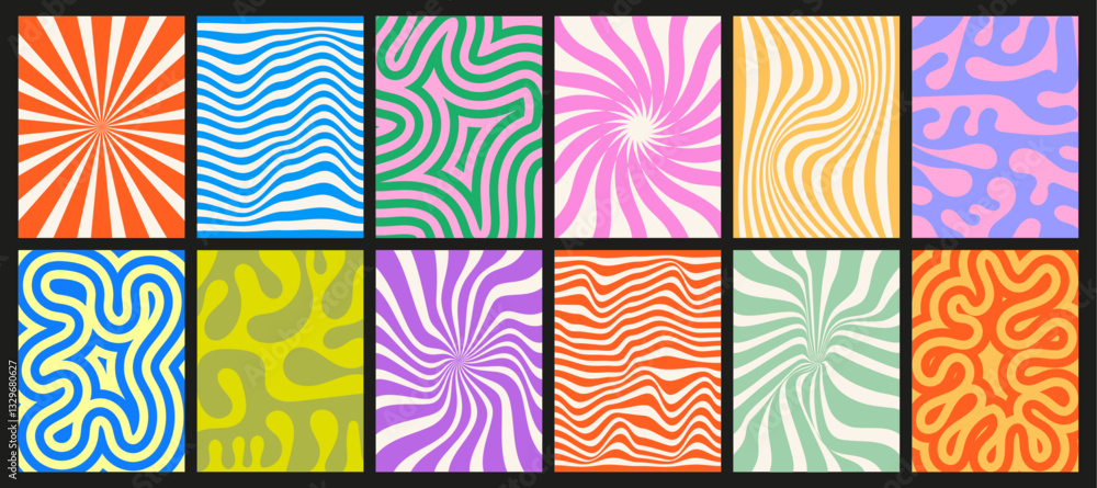 Collection of funky backgrounds with colorful patterns. Textures with ...