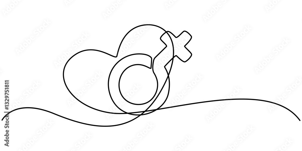 One solid line gender symbol on white background. One line with ...