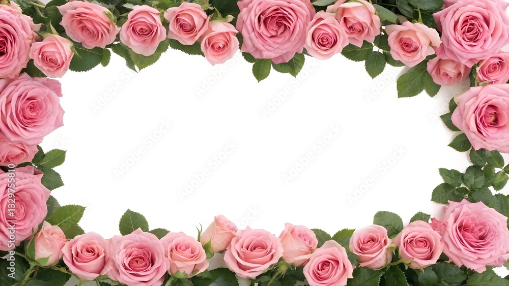 Pink roses border frame with blank white copy space center Stock Photo ...