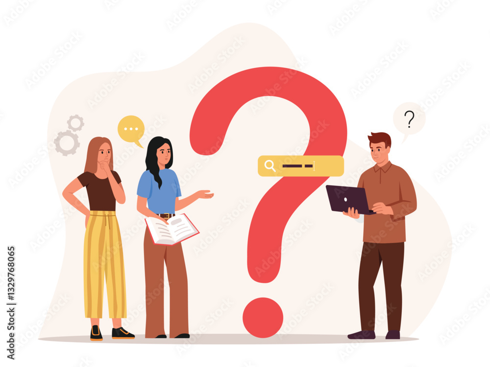Vector illustration of finding answers to questions. Cartoon scene of ...