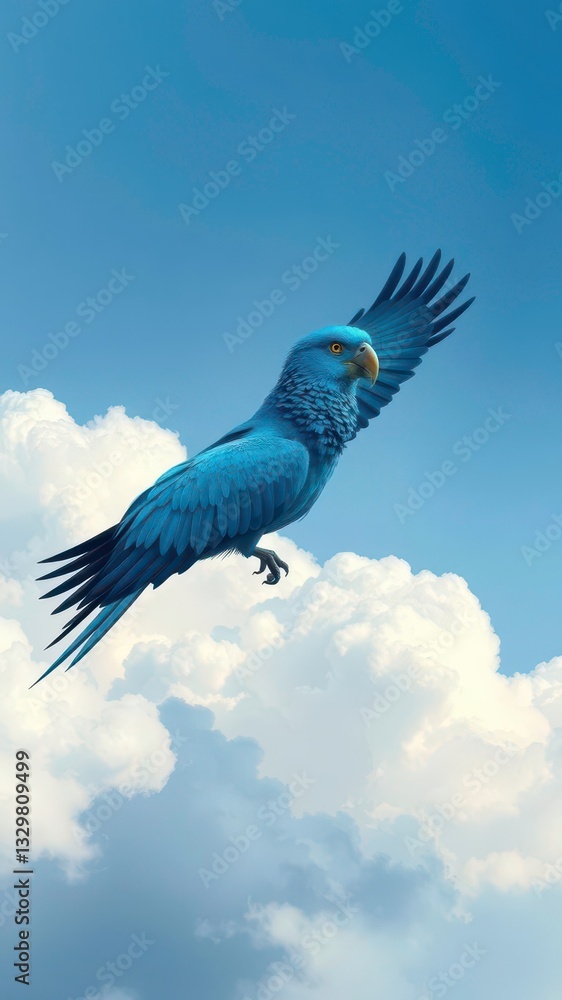 Loro Azul Pintado con Técnica Óleo con Textura, Flotando en un Cielo ...