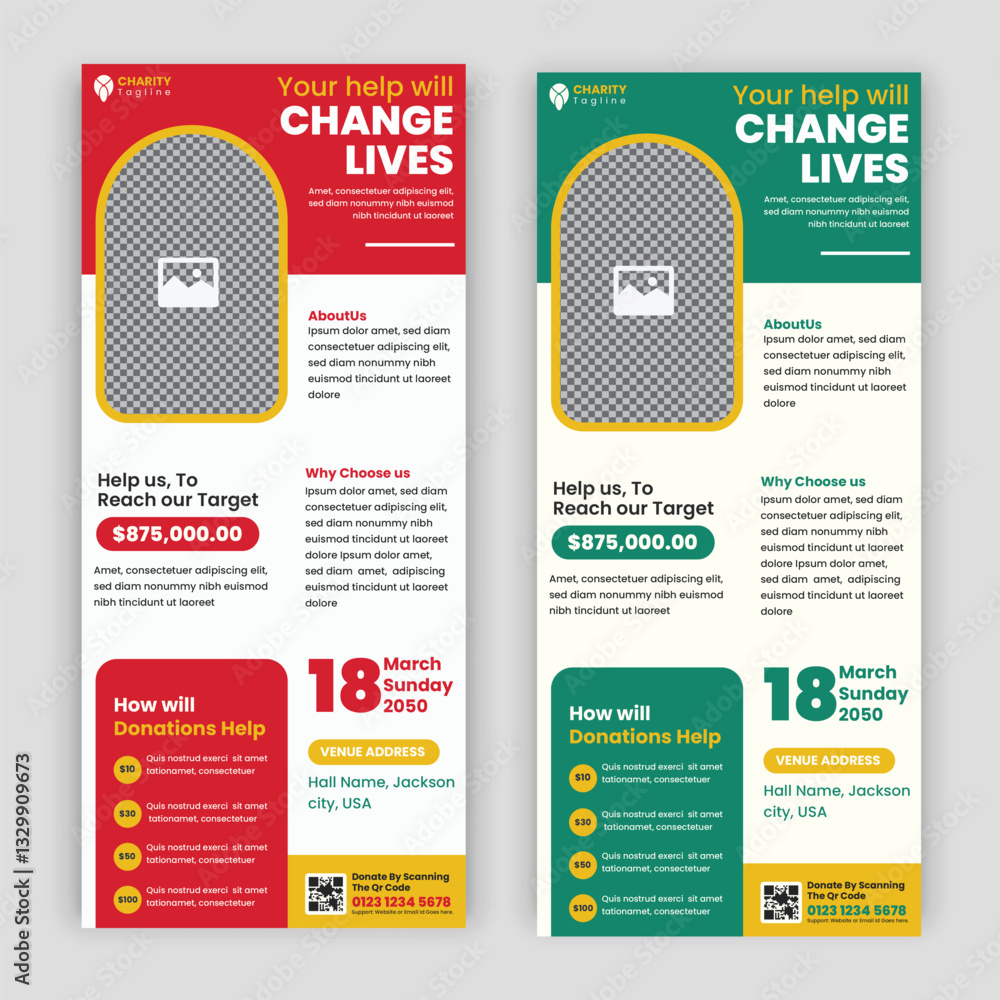Charity fundraiser rack card design template or Charity activities Dl ...
