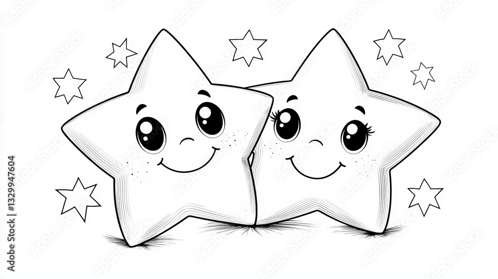 two cartoon stars with smiling faces, set against a white background It ...