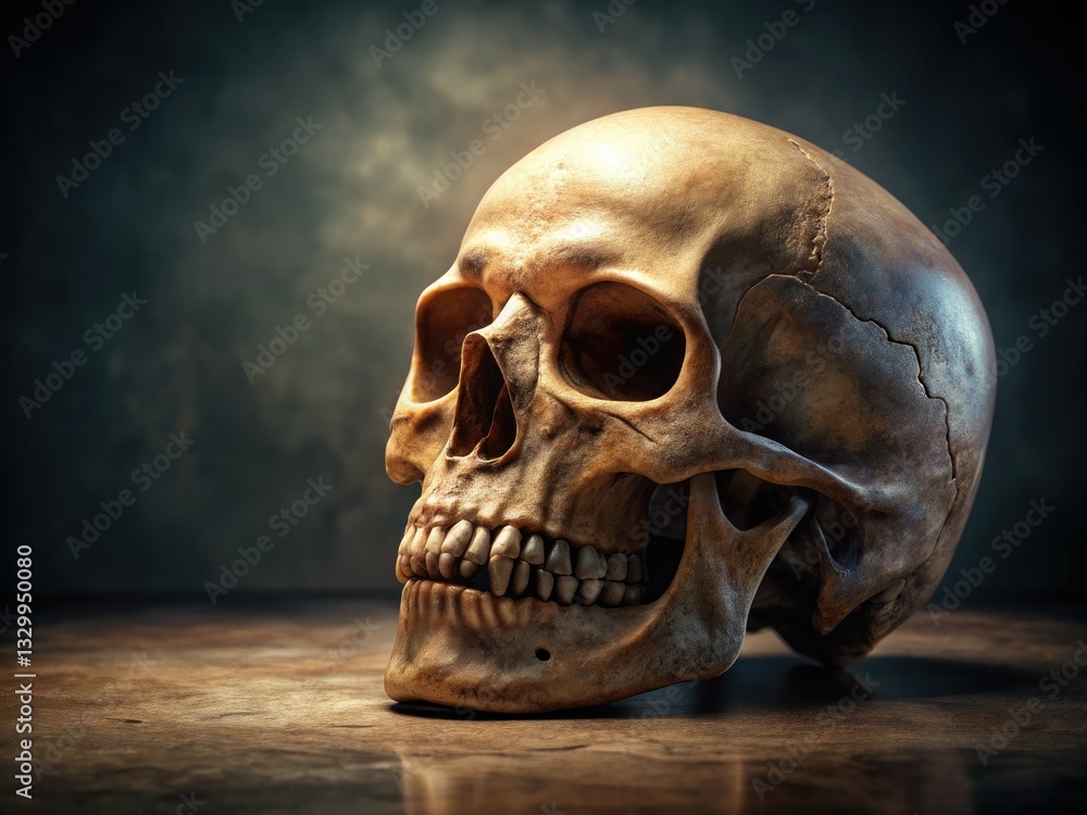 Realistic human skull illustration: detailed anatomy, bone structure ...