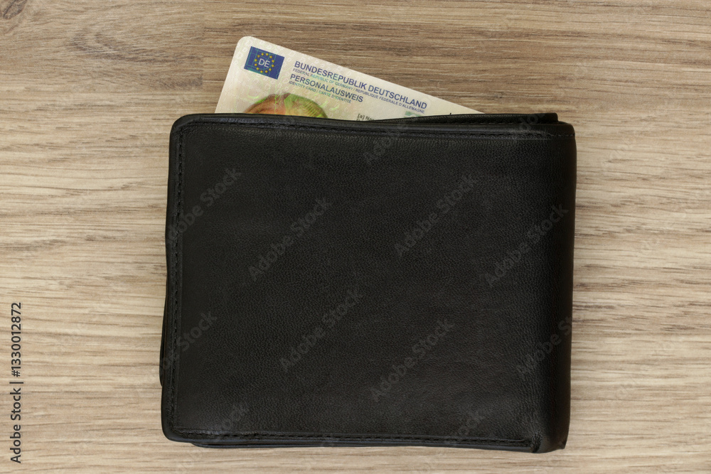 German identity card (Personalausweis) partially visible in black ...