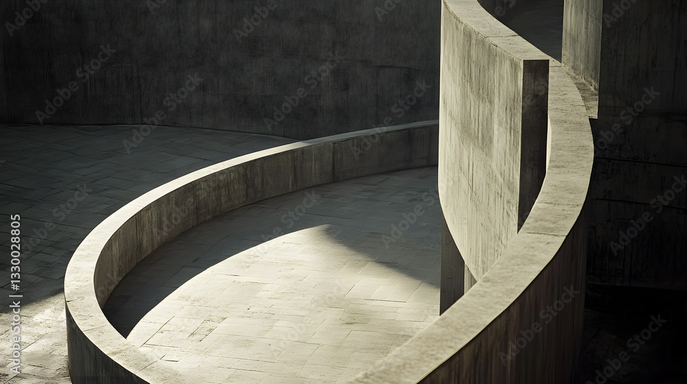 Concrete bench set within a modern concrete structure featuring ...