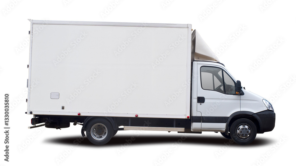 Iveco Daily white van, side view isolated on transparent background ...