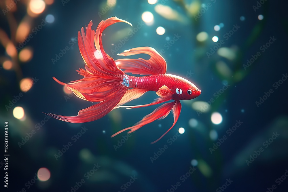 Beautiful and elegant red betta fish, with an elegant tail and white ...