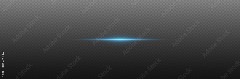 Horizontal line effect, neon beam of light. On a transparent background ...
