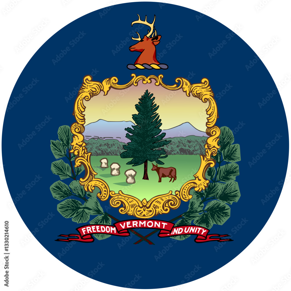 Vermonts Proud Emblem A Majestic Green Mountain, A Tranquil Cow, And ...