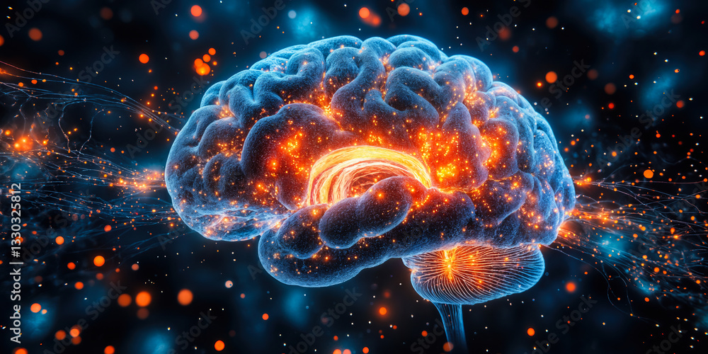Hippocampus and Amygdala in Limbic System Illustration Showing Neural Activity with Neurons and ...