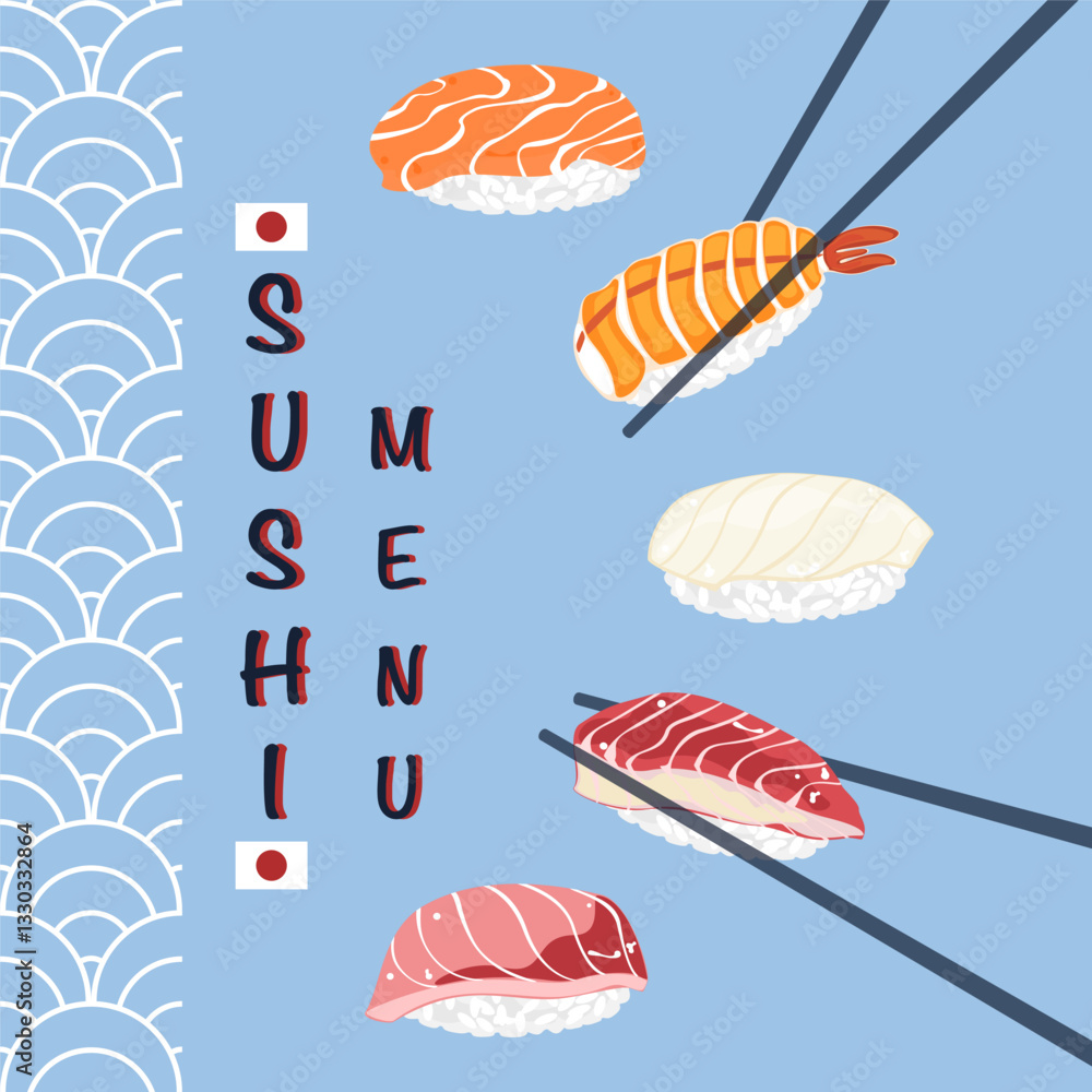 Set of different types of sushi vector illustration. Delicious food ...