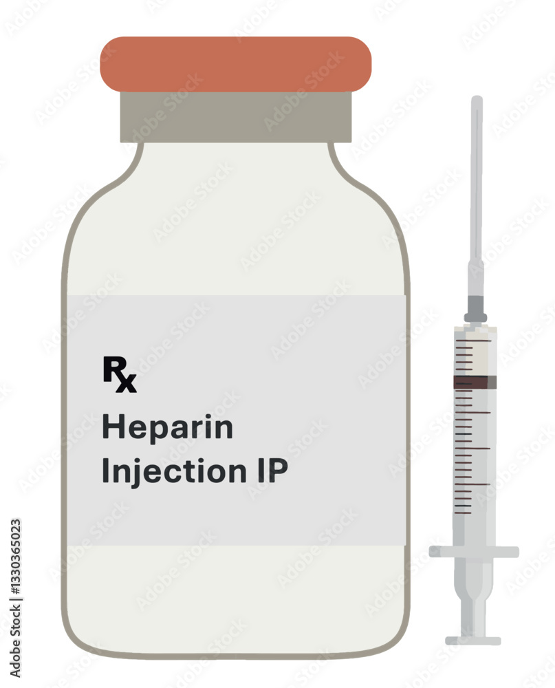 Heparin injection vial, medicine in syringe isolated on white ...