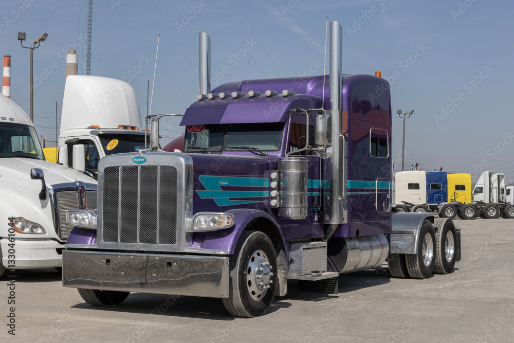 Peterbilt Semi Tractor Trailer Trucks Lined up for sale. Peterbilt is ...