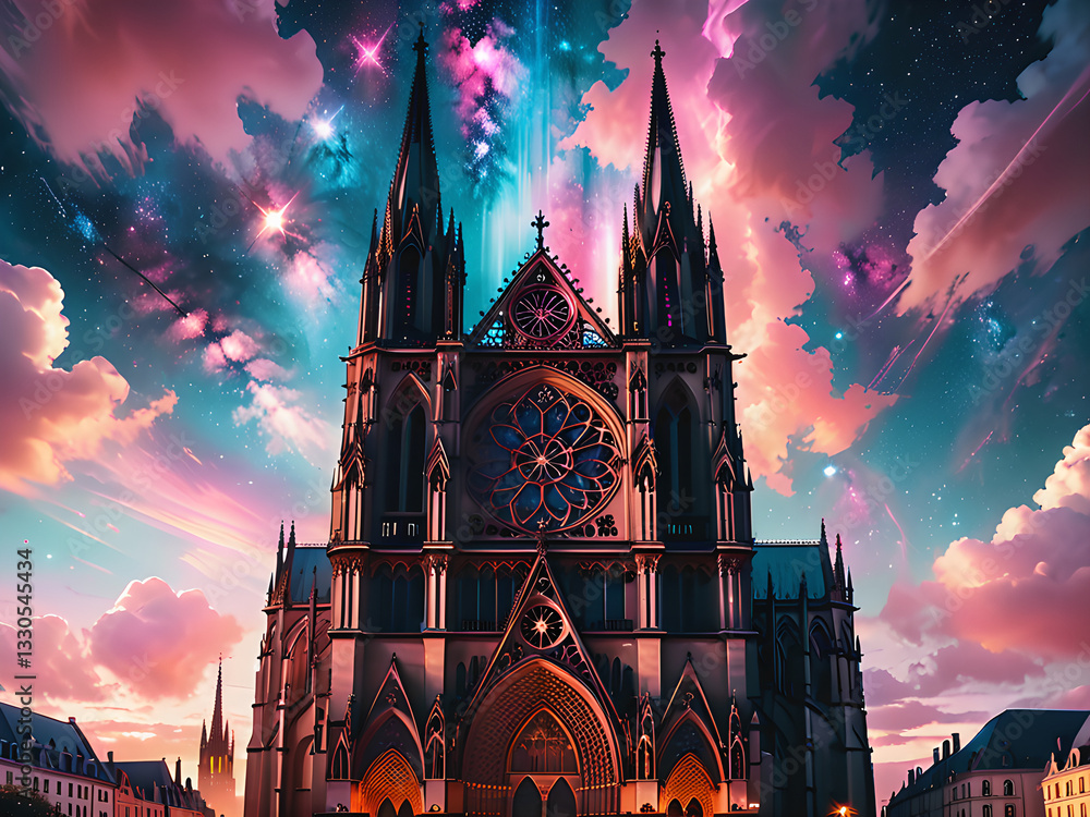 Zdjęcie bez tantiem: Magnificent Gothic Cathedral Floating in Ethereal ...