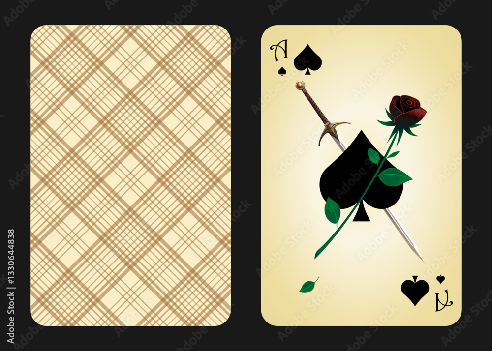 Original design of the playing card ace of spades, front and back. Ace ...