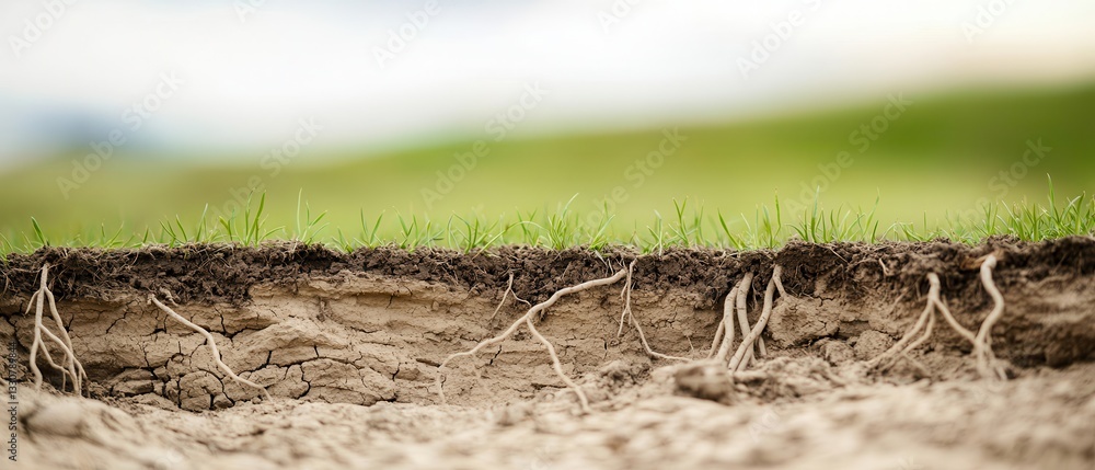 Soil science concept. Close-up view of nutrient deficient and dry soil ...