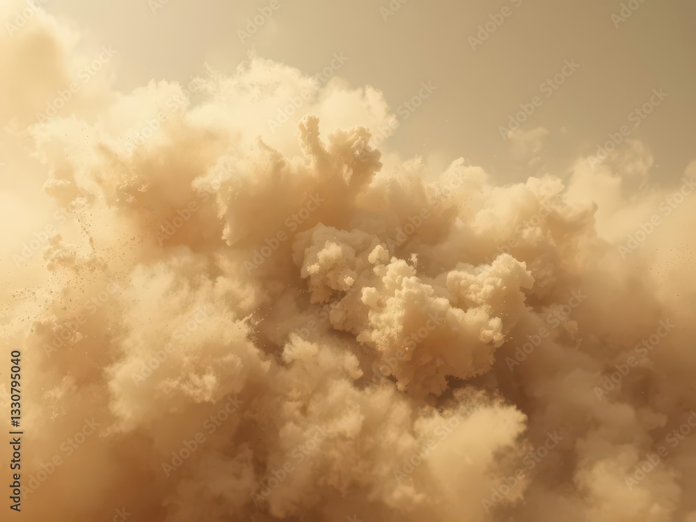 Brown dust cloud billowing from a forceful impact, explosion effect ...