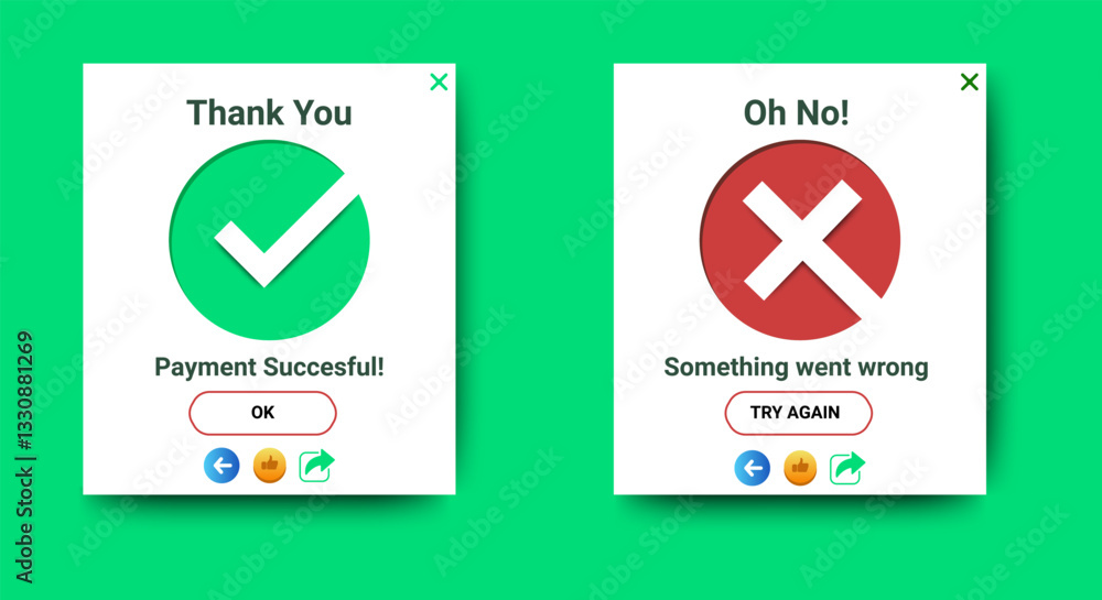Payment message popup window ui design with button for mobile and web ...