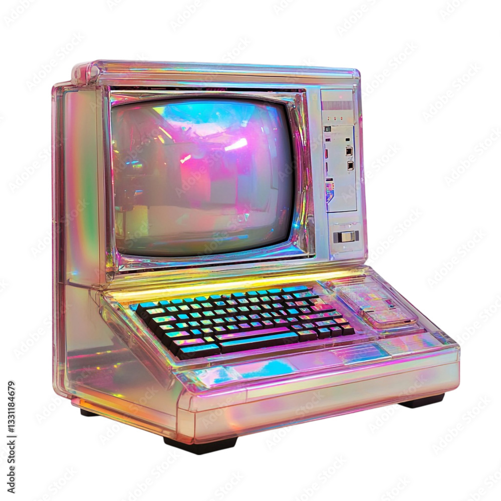 Retro iridescent computer nostalgic technology 80s aesthetic Stock ...