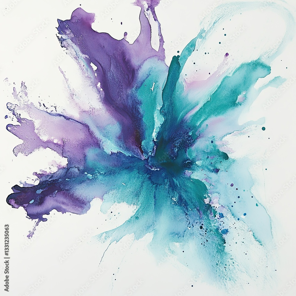 Watercolor splash clipart, purple and teal color palette, white ...