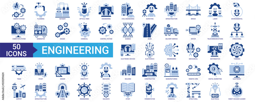 Engineering icon collection set. Containing energy system, civil ...