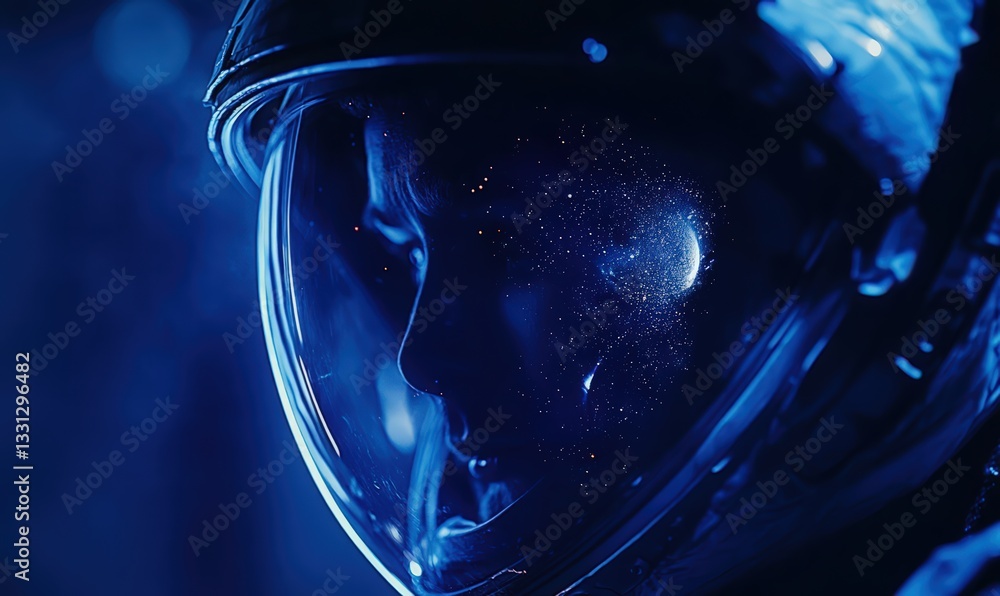 Cosmonautics day. astronaut helmet reflection. sci-fi space art with ...