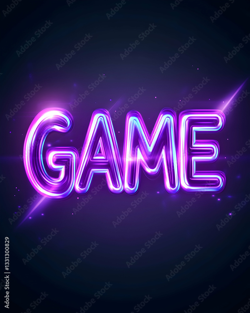 Glowing purple neon "GAME" text on dark background Stock Illustration ...
