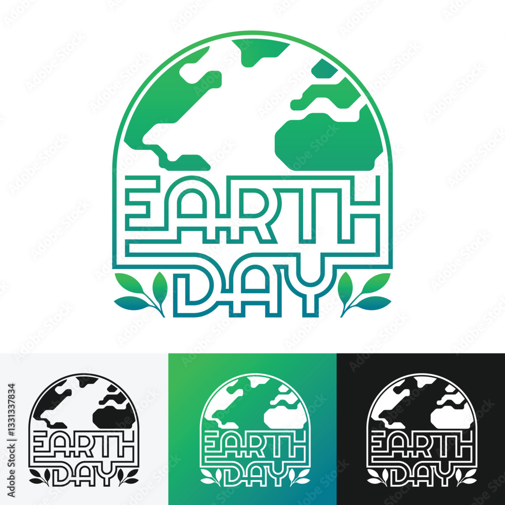 Earth day symbol - Half globe world sign and line letter earth day and ...