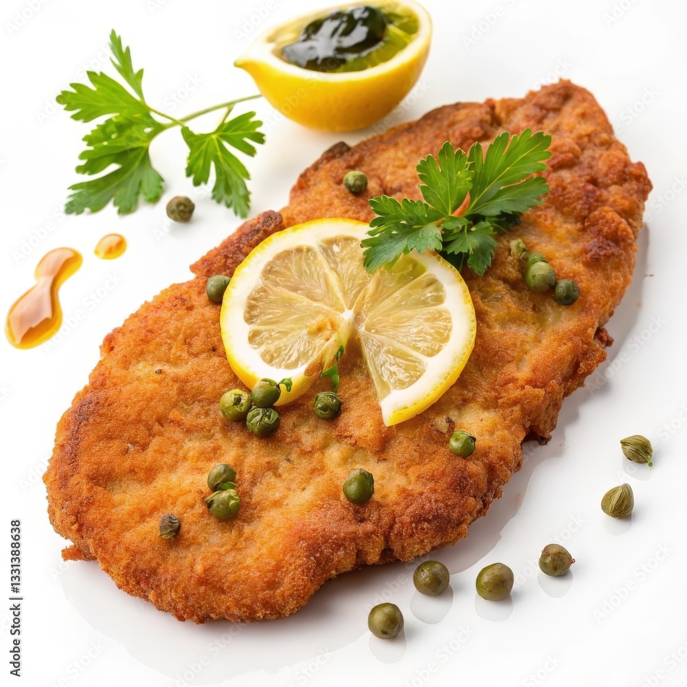 Crispy Fried Pork Schnitzel with Lemon A golden-brown pork schnitzel ...